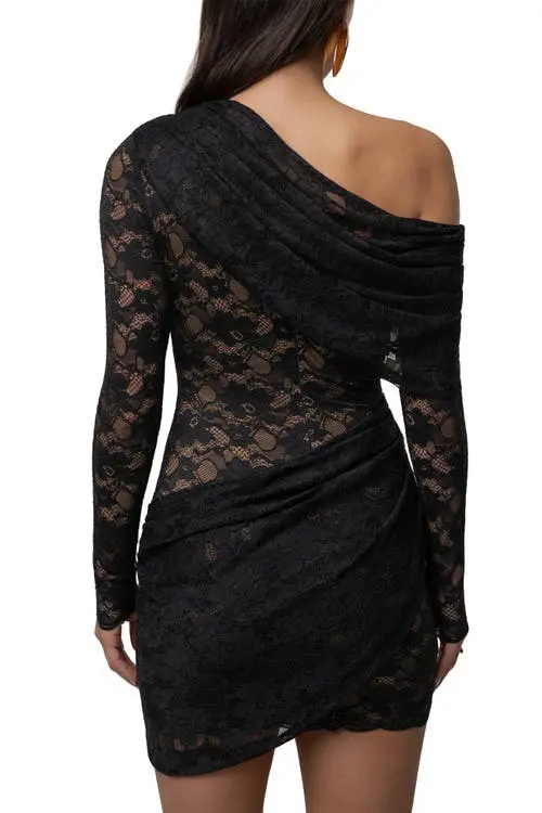 JLUXLABEL Asymmetrical Lace Mini Dress With Keyhole Detail - Black
