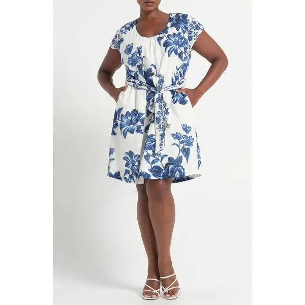 ESTELLE Nevara Floral Print Cotton Dress - Azure Flora