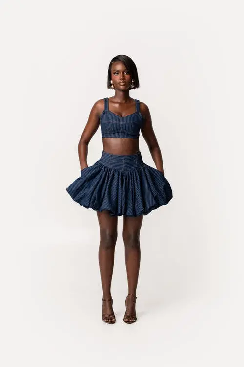 OFUURE Rumi Bubble Mini Skirt In Pinstriped - Denim