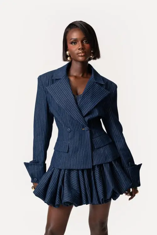 OFUURE Rumi Bubble Mini Skirt In Pinstriped - Denim