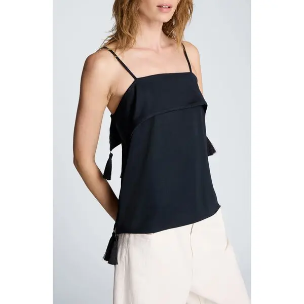 KENNETH COLE Tassel Trim Foldover Camisole - Black