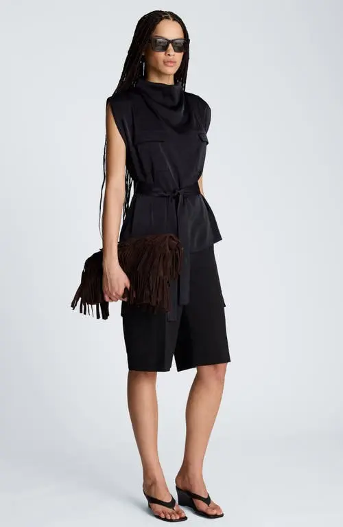 KENNETH COLE Cowl Neck Hammered Satin Top
