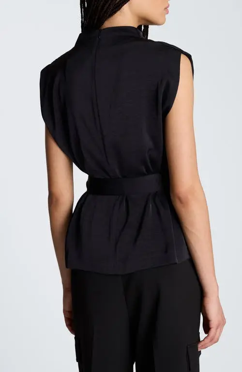 KENNETH COLE Cowl Neck Hammered Satin Top With Sash