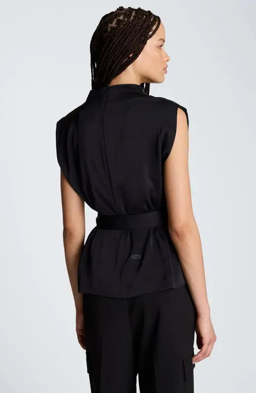 KENNETH COLE Cowl Neck Hammered Satin Top With Sash