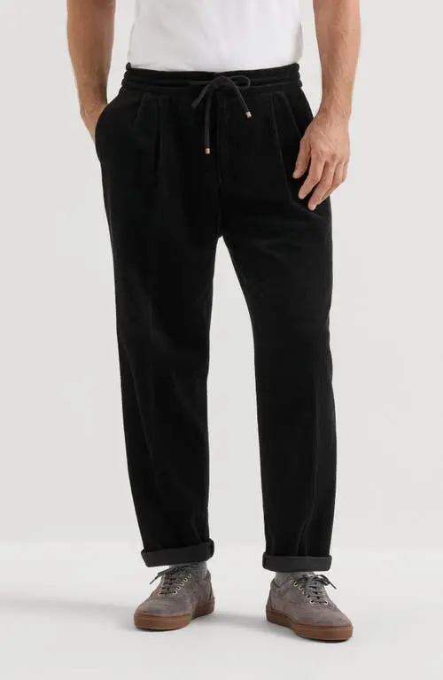 Brunello Cucinelli Garment-dyed Cotton Corduroy Trousers With Double Pleats - Black