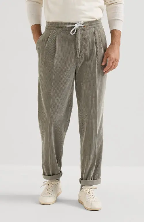 Brunello Cucinelli Garment-dyed Cotton Corduroy Trousers With Double Pleats - Brown