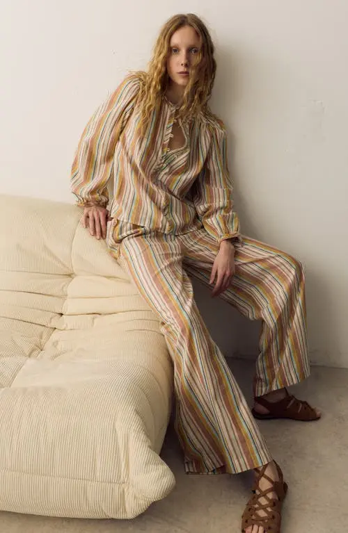 PER UNA BY M&S Striped Cotton Shirt With Billowed Sleeves