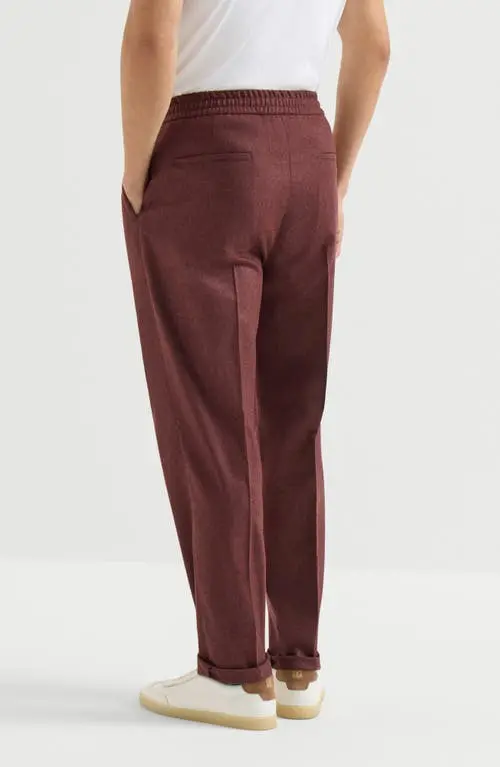 Brunello Cucinelli Virgin Wool And Cashmere Flannel Trousers With Double Pleats And Drawstring - Burned