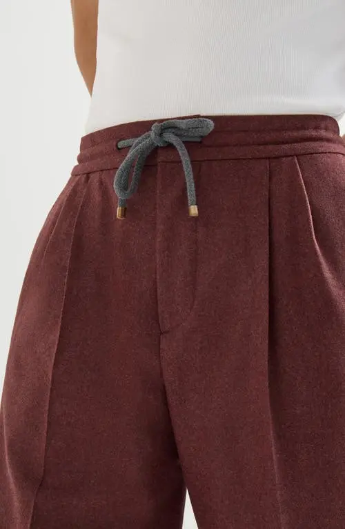 Brunello Cucinelli Virgin Wool And Cashmere Flannel Trousers With Double Pleats And Drawstring - Burned