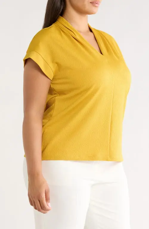 KASPER V-neck Stretch Crepe Top - Butterscotch