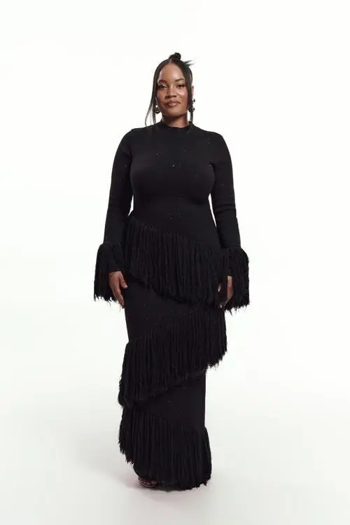 OFUURE Eme Sequin Fringe Maxi Dress - Black