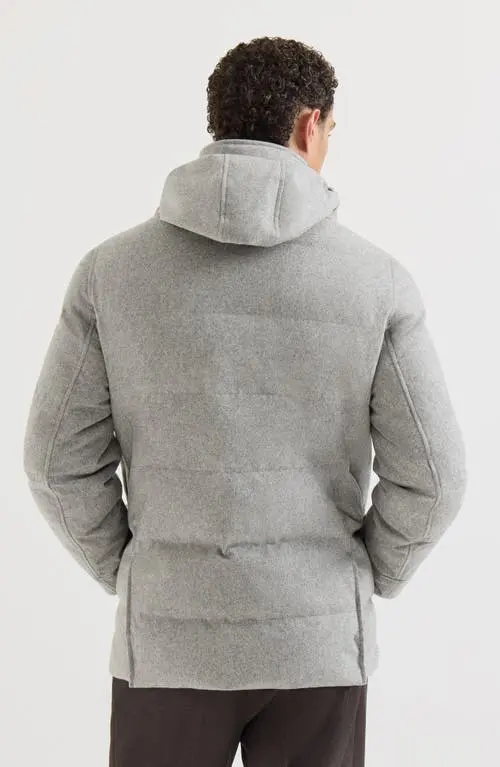 Brunello Cucinelli Bonded Wool Flannel Down Parka With Detachable Hood - Light Grey