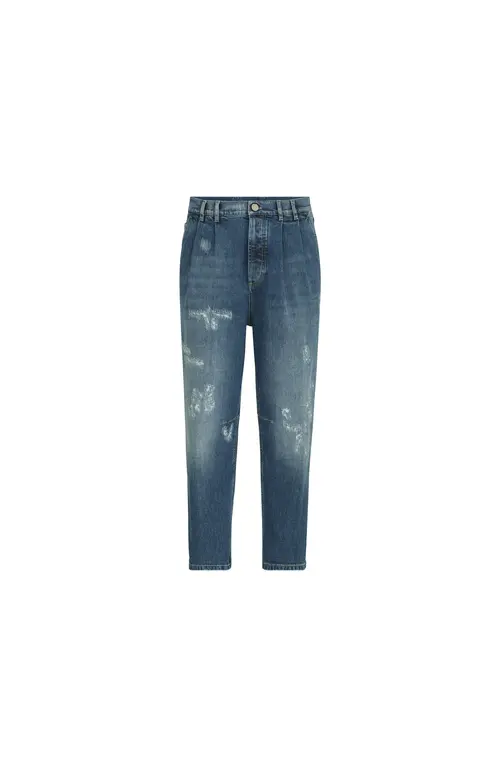 Brunello Cucinelli Iconic Fit Five-pocket Denim Trousers With Double Pleats And Distressed Details - Medium Denim