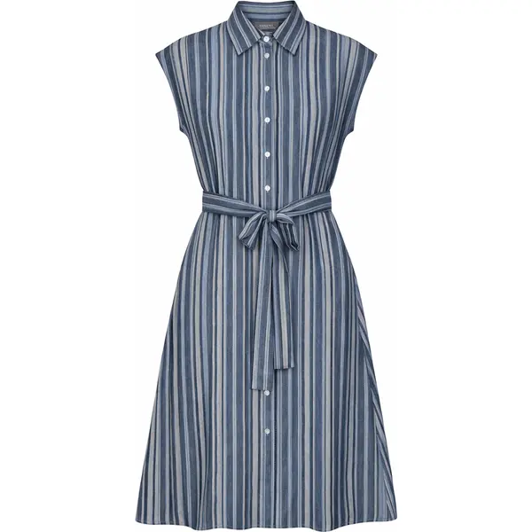 BIRCH Linen Striped Midi Shirt Jumper - Denim