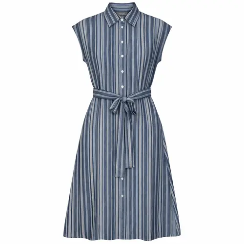 BIRCH Linen Striped Midi Shirt Jumper - Denim