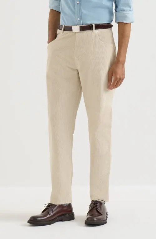 Brunello Cucinelli Garment-dyed Five-pocket Trousers In Cotton Narrow Wale Corduroy - Sand