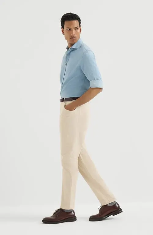 Brunello Cucinelli Garment-dyed Narrow Wale Corduroy Trousers - Sand