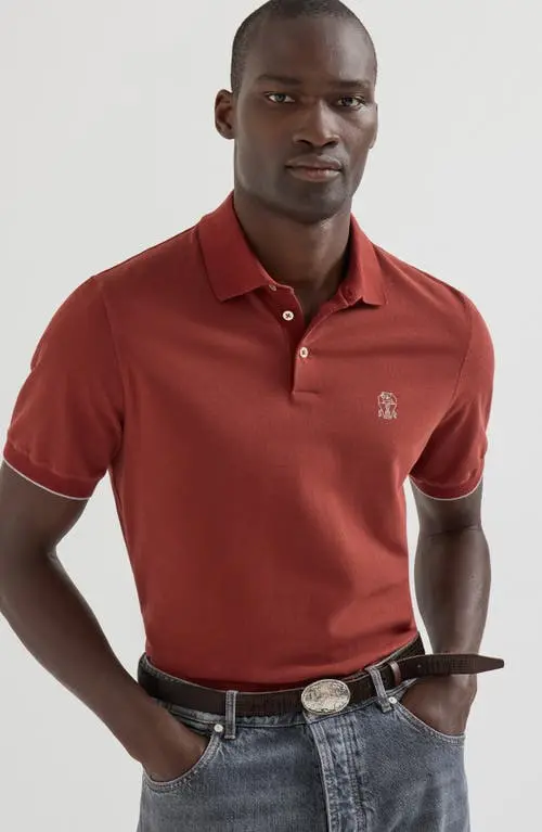Brunello Cucinelli Cotton Piqué Polo Shirt With Logo - Grey