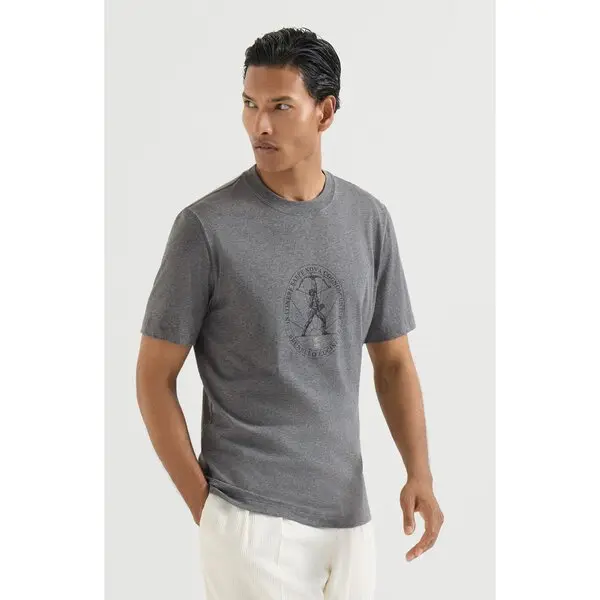 Brunello Cucinelli Cotton Jersey Crew Neck T-shirt With Print - Anthracite