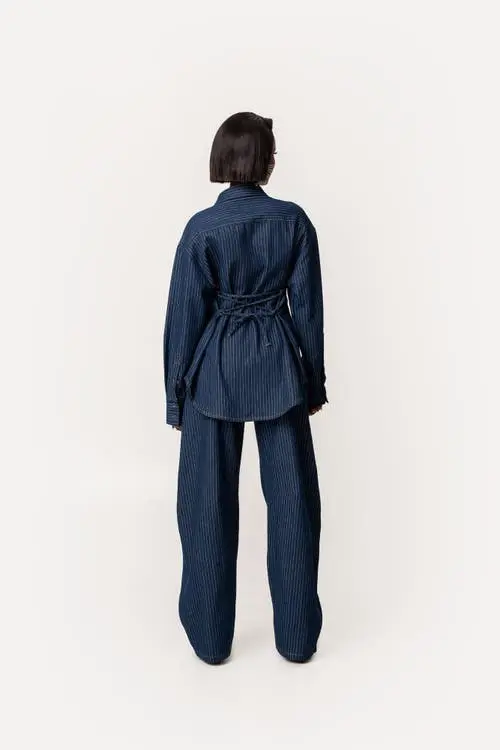 OFUURE Rue Pinstripe Button-up Shirt With Adjustable Tie-back