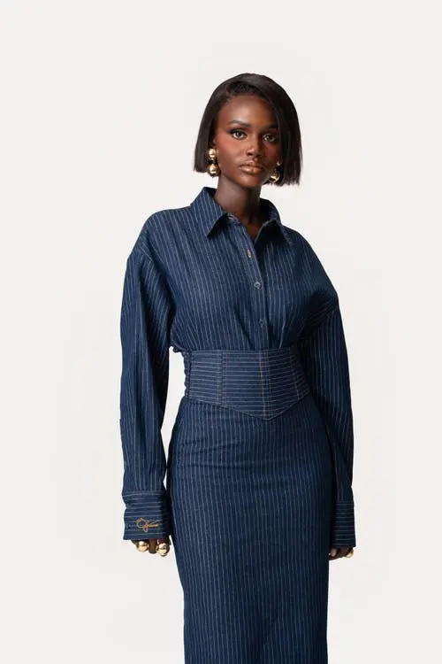 OFUURE Rue Pinstripe Button-up Shirt With Adjustable Tie-back