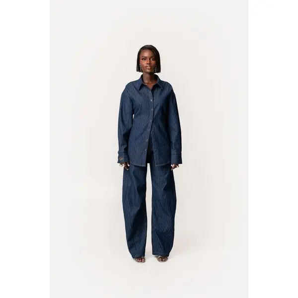 OFUURE Rue Pinstripe Button-up Shirt With Adjustable Tie-back - Denim
