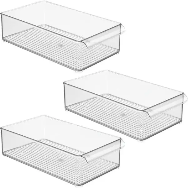 IDESIGN Stackable Fridge Or Freezer Bin With Front Handleset Of 3 - Clear