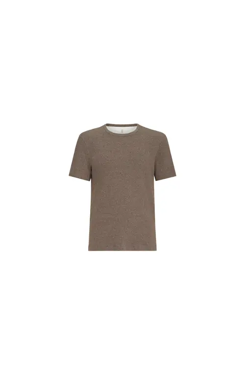 Brunello Cucinelli Denim-effect Ribbed Cotton Jersey Crew Neck T-shirt - Brown