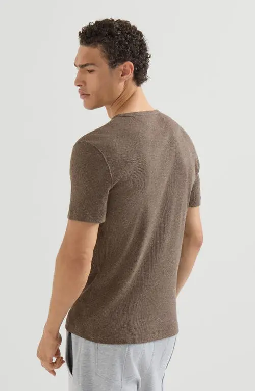 Brunello Cucinelli Denim-effect Ribbed Cotton Jersey Crew Neck T-shirt - Brown