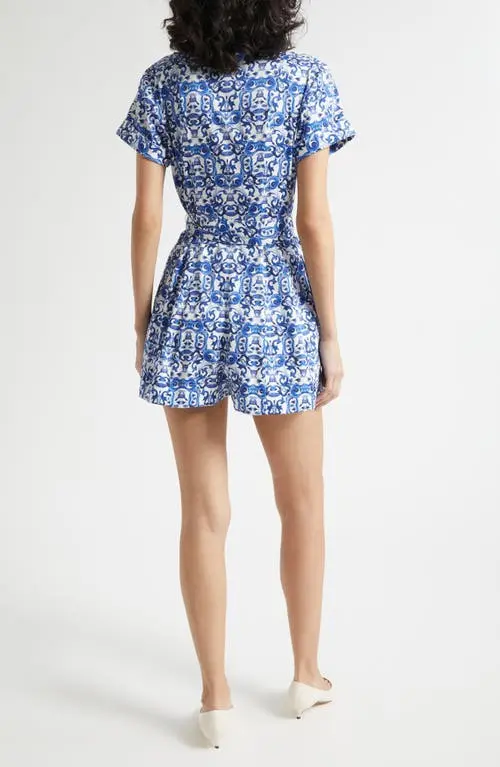Alice + Olivia Lucy Baroque Print Belted Stretch Cotton Romper