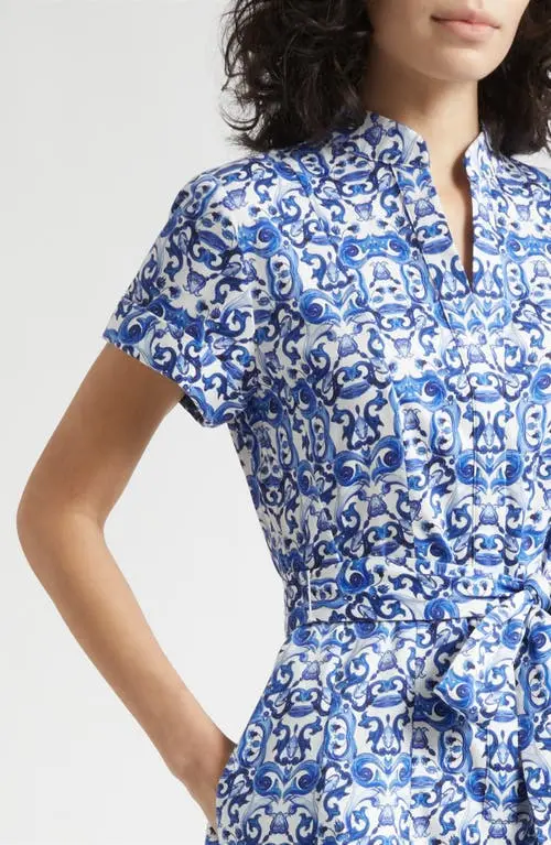 Alice + Olivia Lucy Baroque Print Belted Stretch Cotton Romper