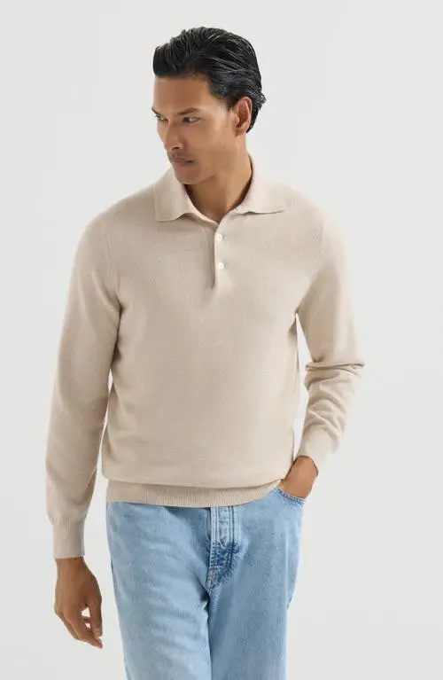 Brunello Cucinelli Cashmere Knit Polo Shirt - Sand