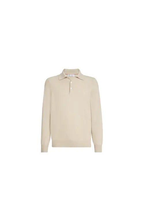 Brunello Cucinelli Cashmere Knit Polo Shirt - Sand
