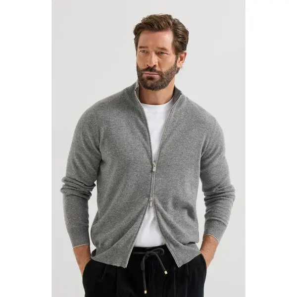 Brunello Cucinelli Cashmere High-neck Zipper Cardigan - Dark Grey