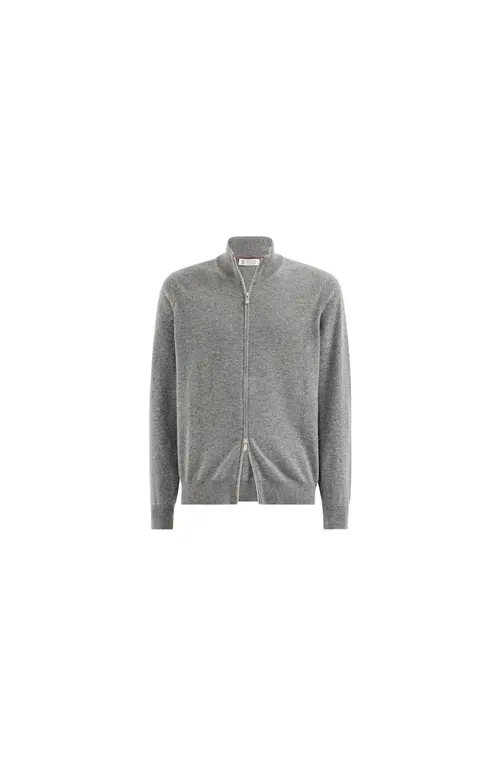 Brunello Cucinelli Cashmere High-neck Zipper Cardigan - Dark Grey