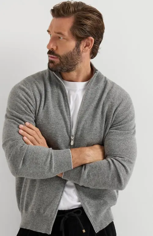 Brunello Cucinelli Cashmere High-neck Zipper Cardigan - Dark Grey