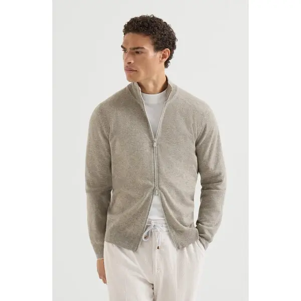 Brunello Cucinelli Cashmere High-neck Cardigan With Zipper - Grey