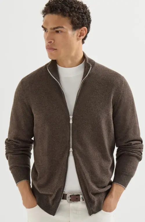 Brunello Cucinelli Cashmere High-neck Zipper Cardigan - Light Grey
