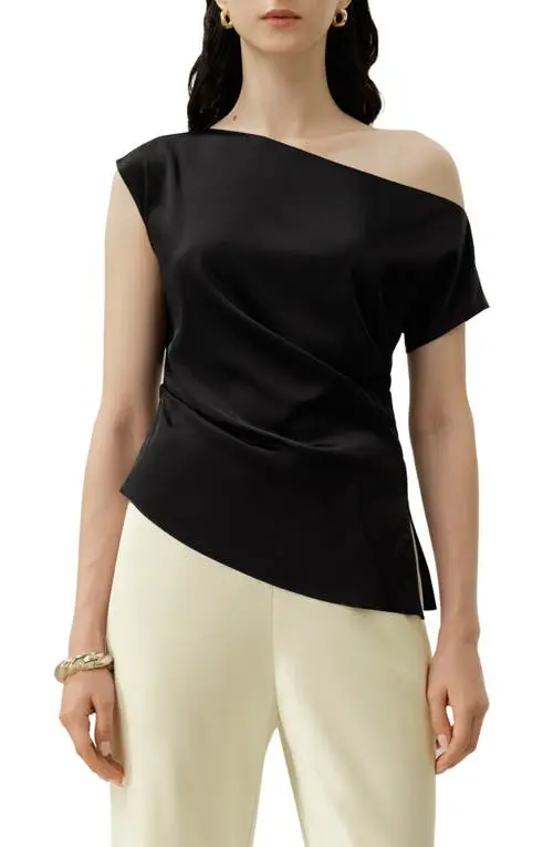 Lilysilk Stretch Silk Charmeuse Asymmetric Top - Black