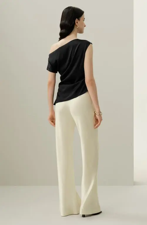 Lilysilk Stretch Silk Charmeuse Asymmetric Top - Black
