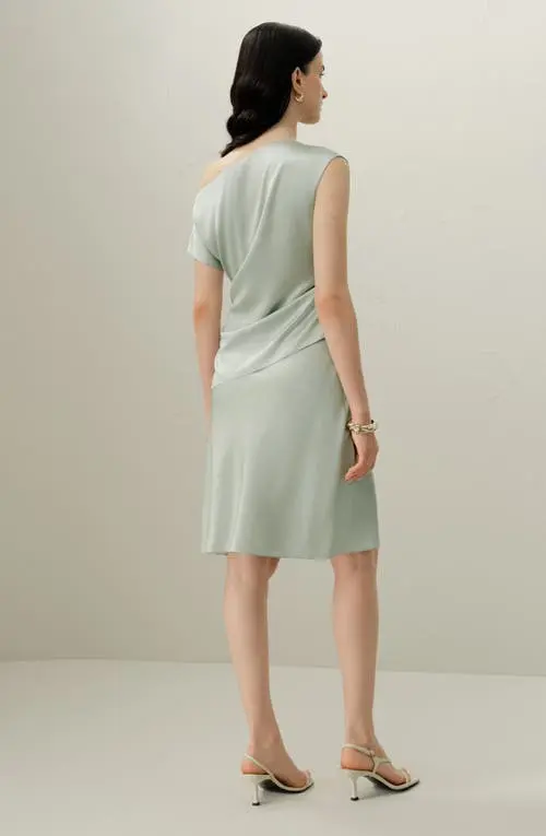 Lilysilk Asymmetric Stretch Silk Charmeuse Top - Silver Sage