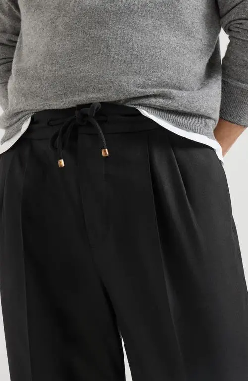 Brunello Cucinelli Virgin Wool Flannel Trousers With Double Pleats And Drawstring