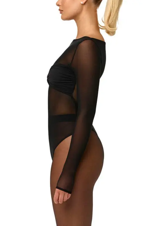 Naked Wardrobe Long Sleeve Mesh Bodysuit - Black
