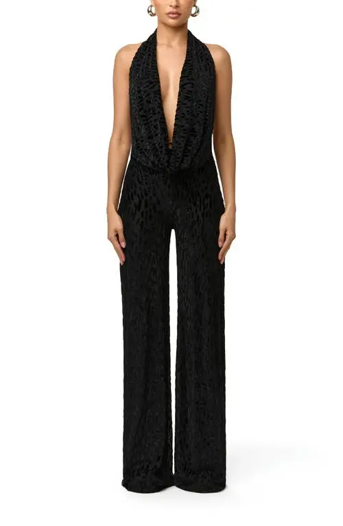 Naked Wardrobe Burnout Halter Jumpsuit - Black
