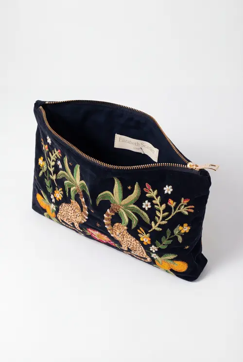 ELIZABETH SCARLETT Tropical Jaguar Velvet Everyday Pouch