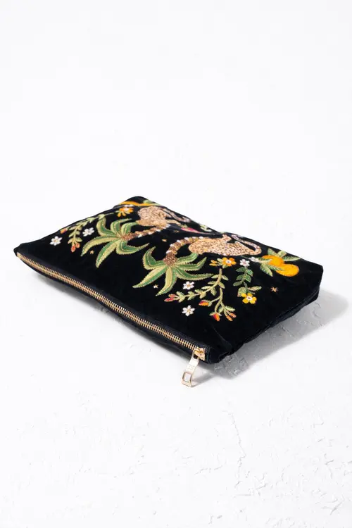 ELIZABETH SCARLETT Tropical Jaguar Velvet Everyday Pouch