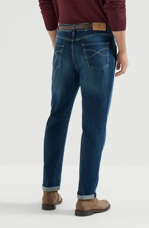 Brunello Cucinelli Comfort Cotton Denim Leisure Fit Five-pocket Trousers - Dark Denim