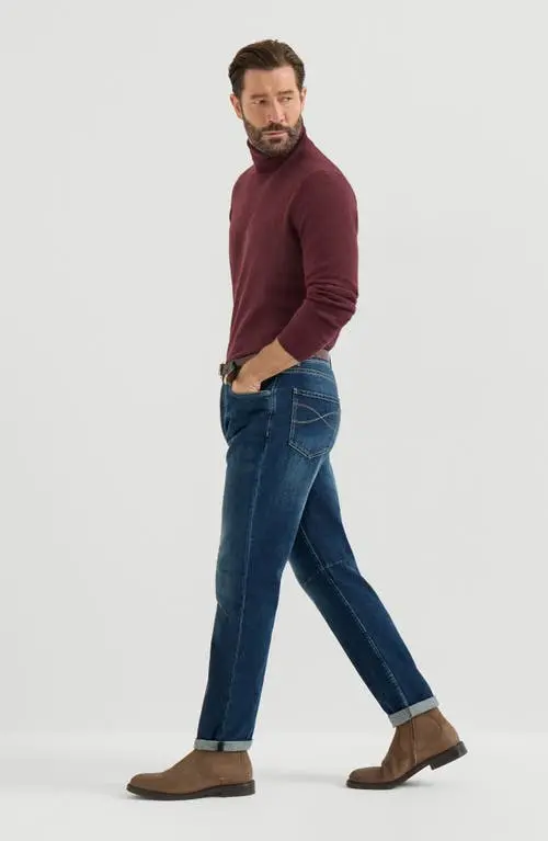 Brunello Cucinelli Comfort Cotton Denim Leisure Fit Five-pocket Trousers - Dark Denim