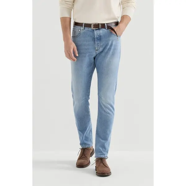 Brunello Cucinelli Comfort Cotton Denim Leisure Fit Five-pocket Trousers - Light Denim