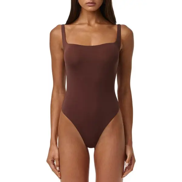 Naked Wardrobe Scoop Neck Tank Bodysuit - Chocolate